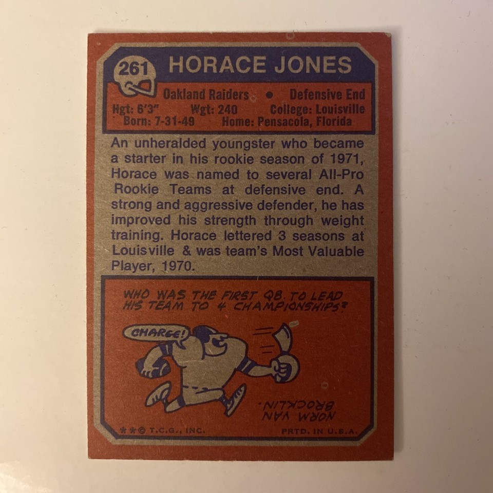 1973 Topps Football Horace Jones Oakland Raiders Card #261 | eBay