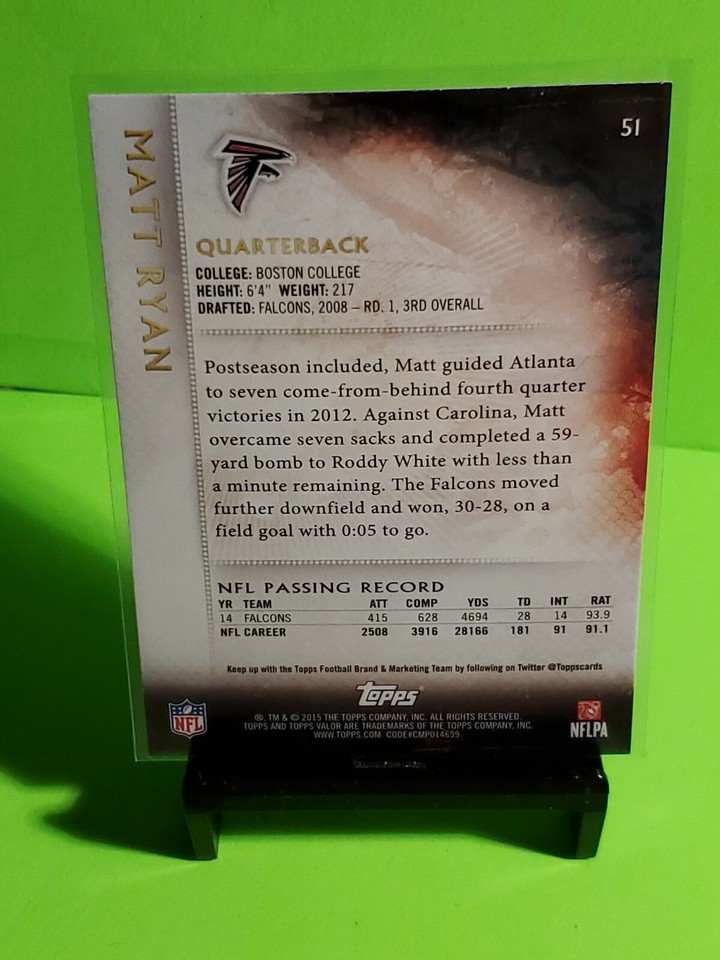 2015 Topps Valor Matt Ryan #51 - Atlanta Falcons | eBay