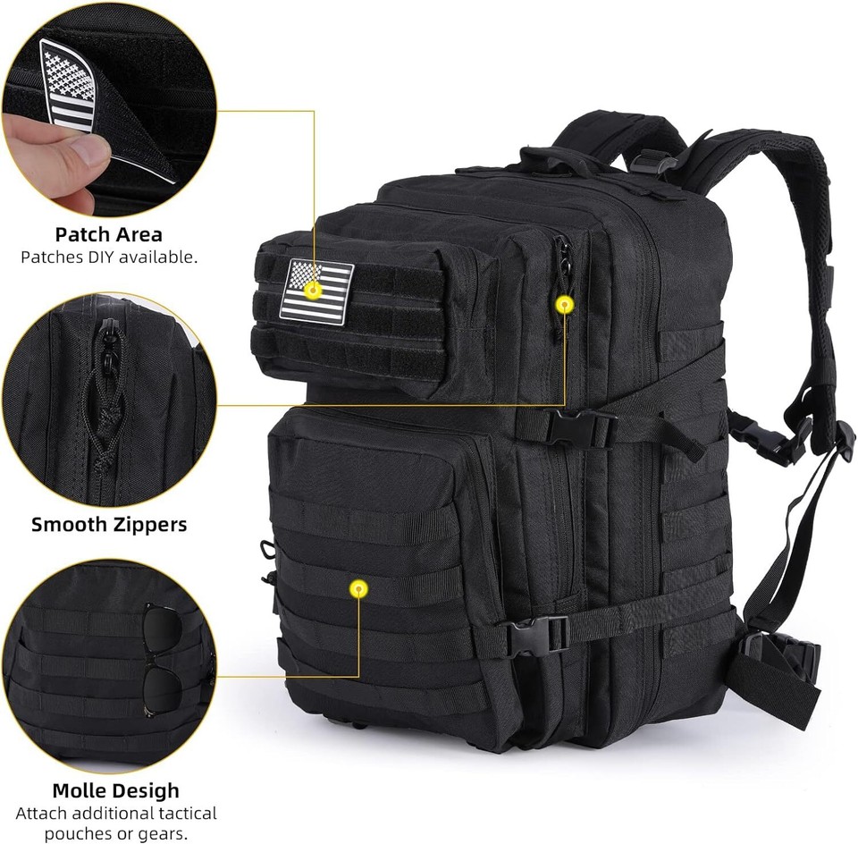 Military Tactical Backpack 45L Large Army 3 Day Assault Pack Molle Bag ...