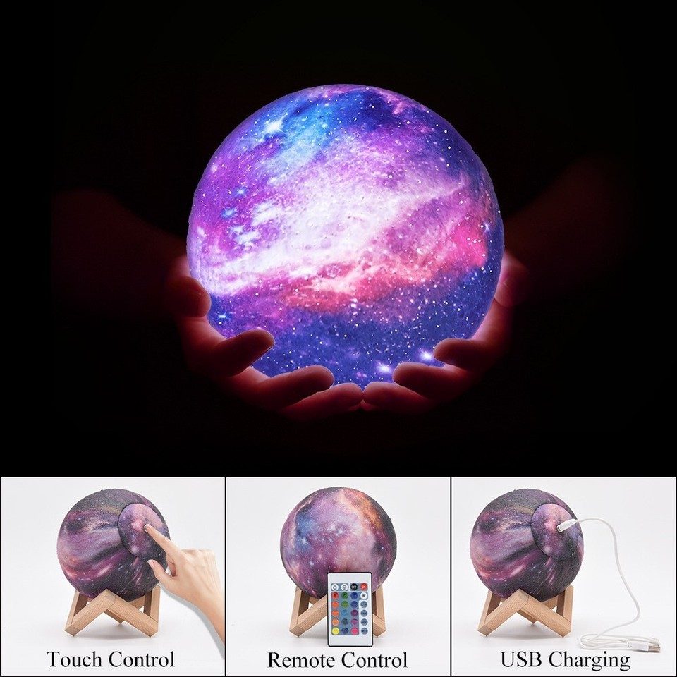 Galaxy Lamp LED 3D Printing Moon Light 5.9 inch16 color, Remote & Touch ...