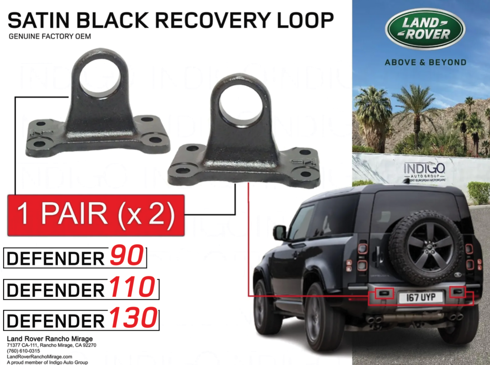 Land Rover OEM L663 Defender 90 110 130 Satin Black Recovery Loop Pair ...