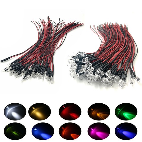 10 30 50pcs DC 9-12V 3mm 5mm Pre Wired LED Clear White Red Light ...