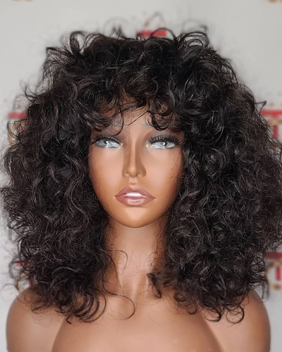 Rose Curly Fumi Human Hair Wig with Bangs Deep Wave Short Bob Virgin ...