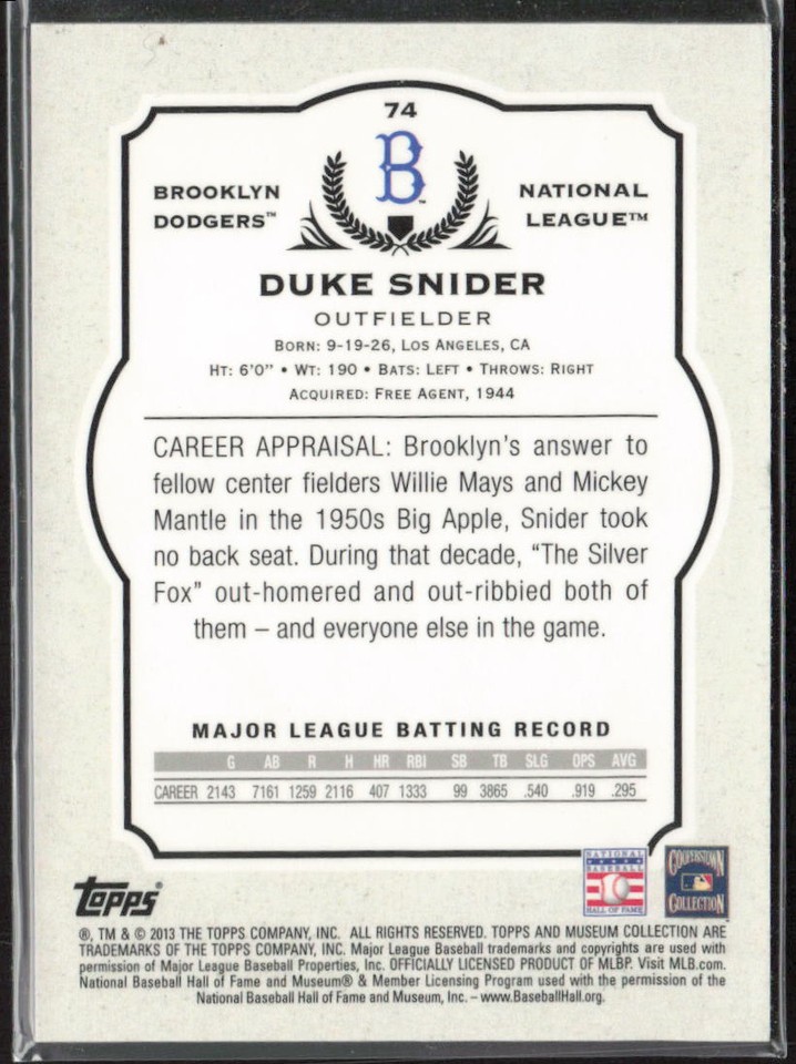 2013 Topps Museum Collection #74 Duke Snider Blue /99 | eBay