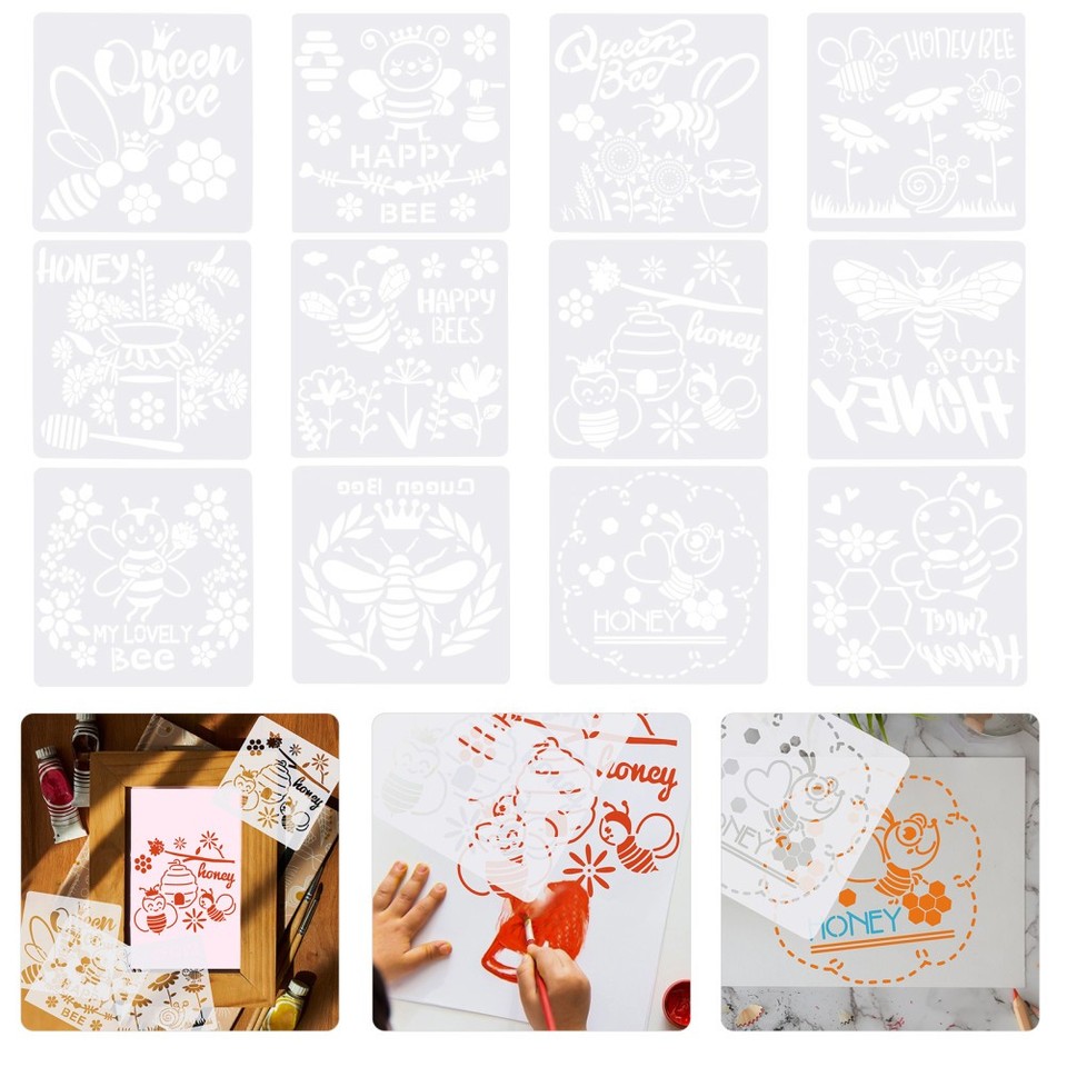 12 Sheets Decorative Bee Templates Portable Stencils Drawing Painting ...