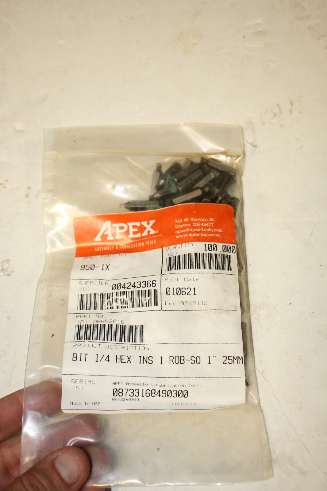Lot of 100 Apex Bits 950-1X 1/4 Square Recess Insert Bit | eBay
