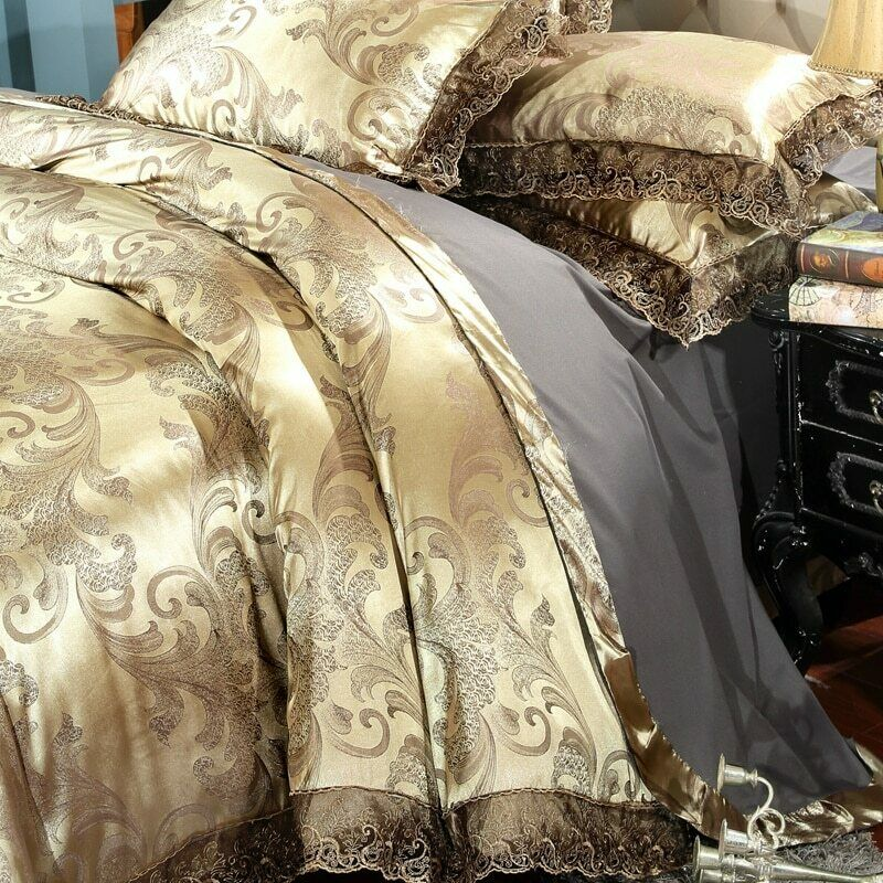 Jacquard Bedding Sets Queen King Size 4pcs Lace Satin Duvet Cover ...