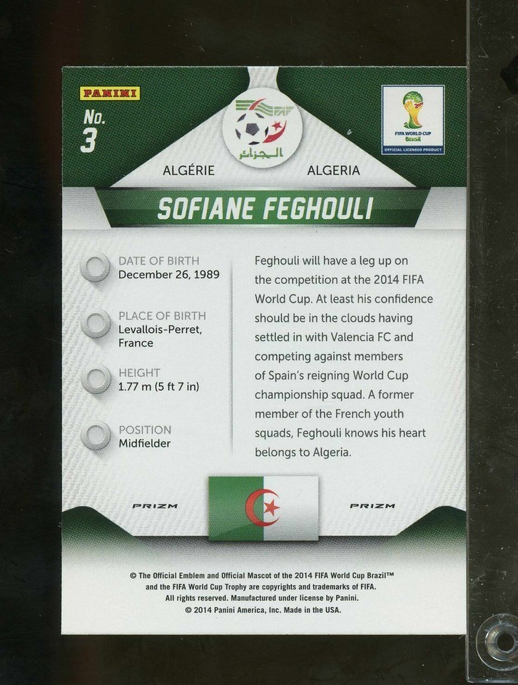 2014 Prizm World Cup SOFIANE FEGHOULI Blue Red Prizm Algeria (JU28) | eBay