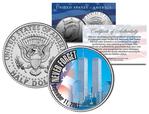 WORLD TRADE CENTER 9/11 Colorized 2001 JFK Half Dollar U.S. First Ever ...