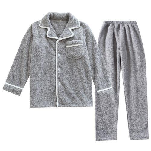 2PC Suit Men's Fleece Blend Sleepwear Long Sleeve Nightwear Thicken V ...