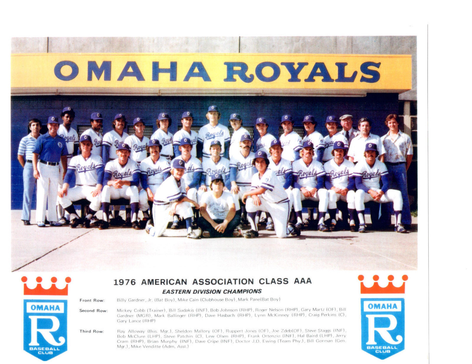 1976 OMAHA ROYALS 8X10 TEAM PHOTO KANSAS CITY NEBRASKA BASEBALL SUDAKIS ...