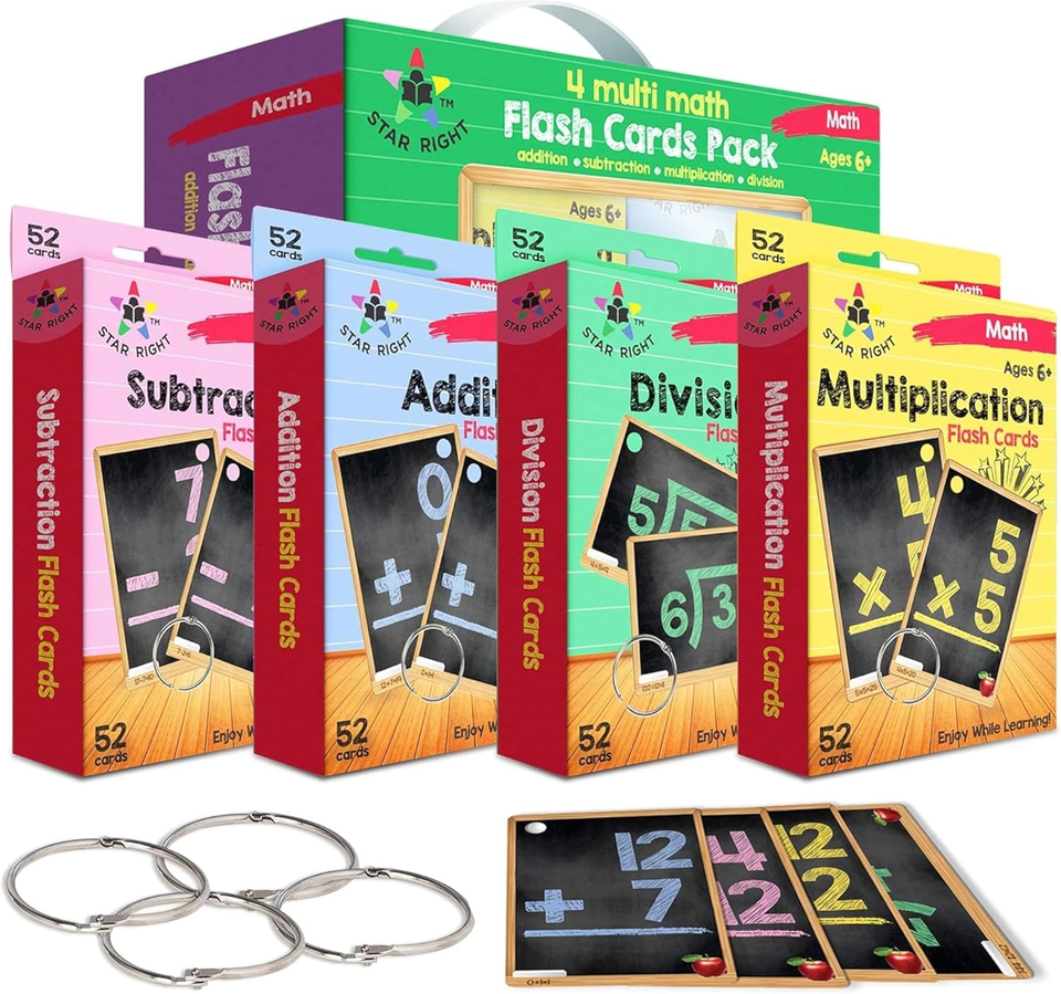 Math Flash Cards Set of 4 - Addition, Subtraction, Multiplication ...