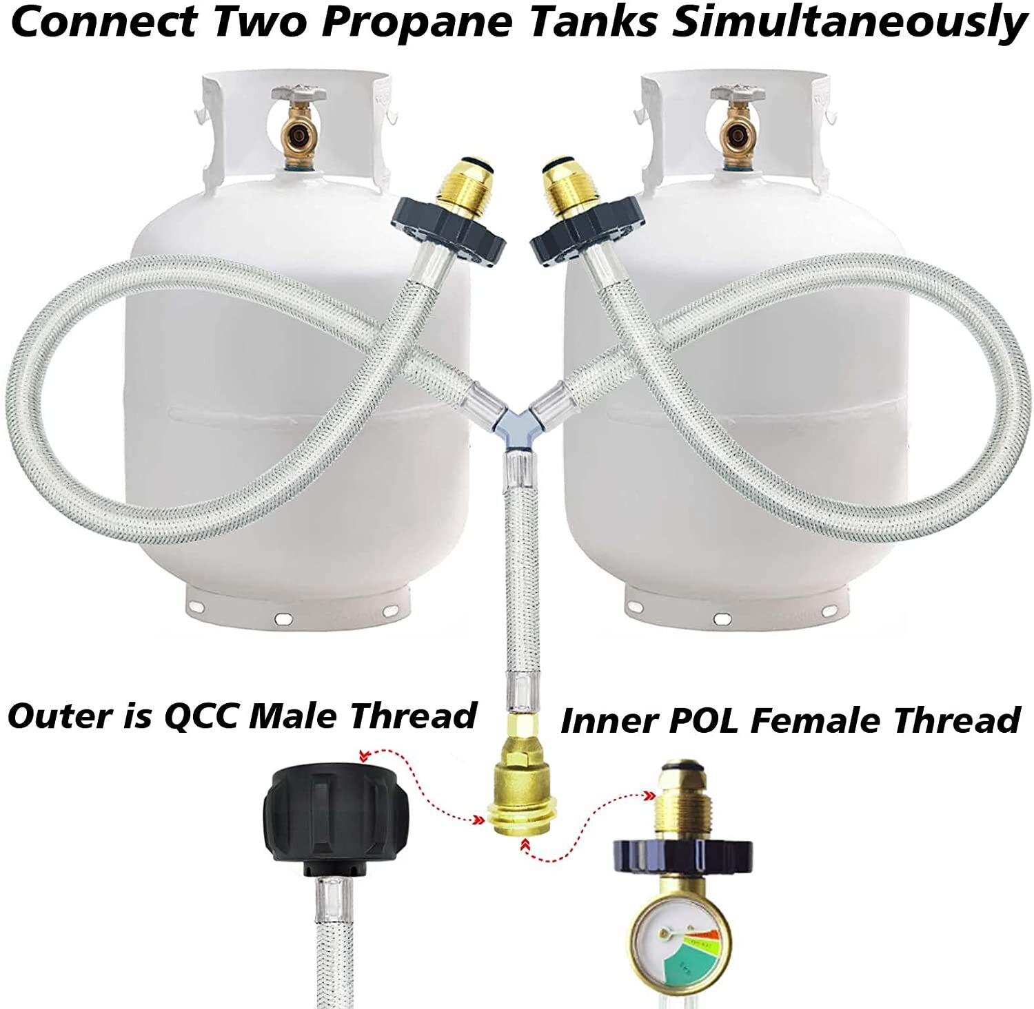 29" Stainless Braided Hose Y Splitter Dual Propane Tanks Convert ...