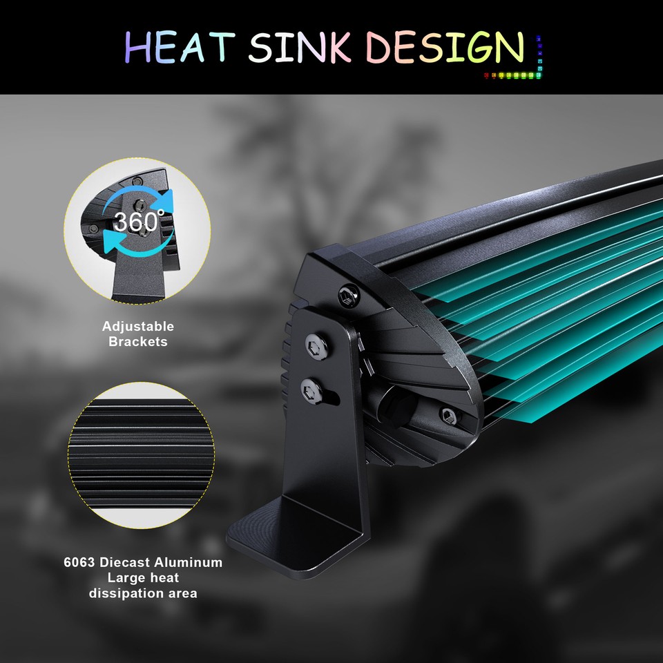 52'' LED Light Bar+2x4'' LED Pods RGB Color Chasing Halo Flash For ...