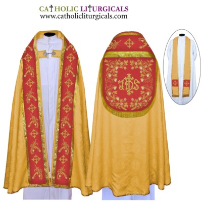 Yellow Cope & Stole Set with IHS embroidery, Capa pluvial, Chape, Far ...