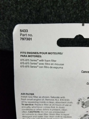 Lawn Mower Air Filter Briggs & Stratton 797301 Genuine Part Fits 675 ...