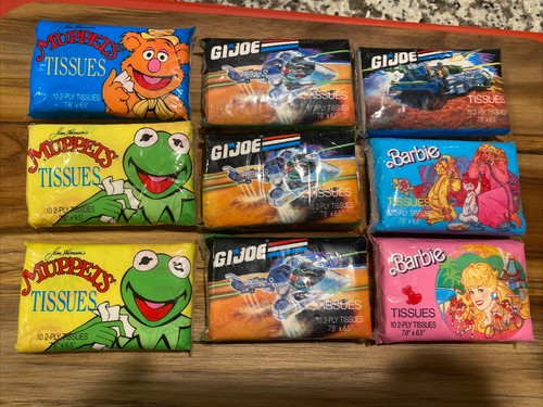 9 BARBIE doll Tissue Branded Tissues Sealed Package Mattel gi joe ...