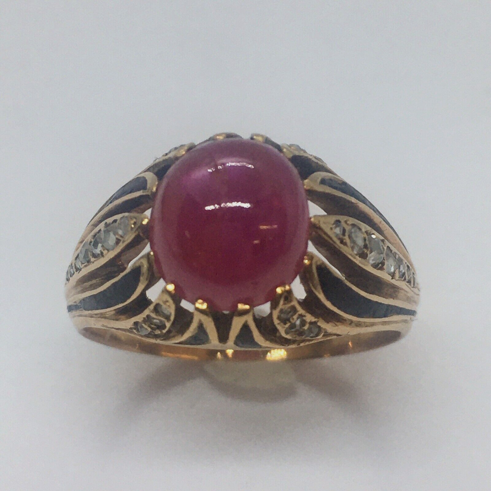 Victorian Circa 1880s Cabochon Natural Ruby Diamond R… - Gem