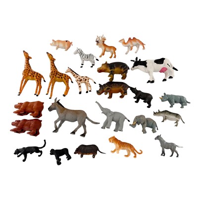 Lot Of 23 Plastic Toy Farm Wild Animals Zoo Moose Giraffe Bear Hippo ...