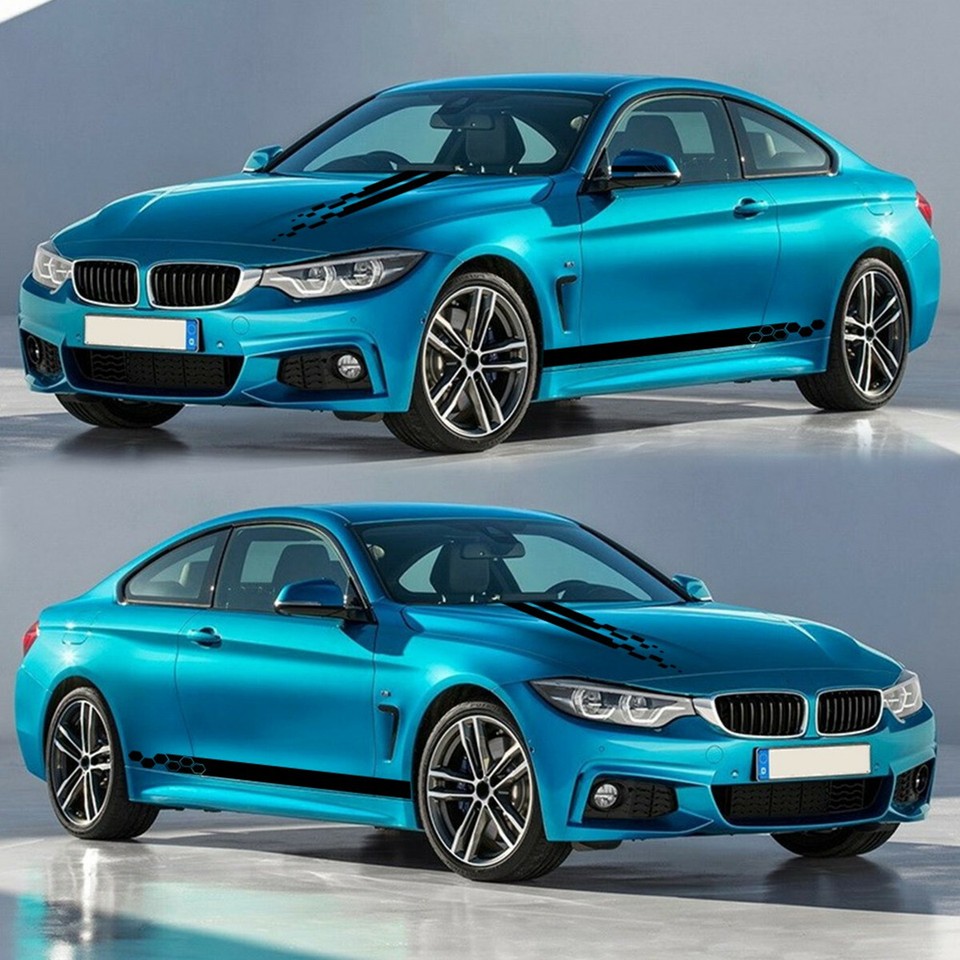 5Pcs Car Sticker Side Door Long Stripe Rear Mirror Decals Kits Black ...