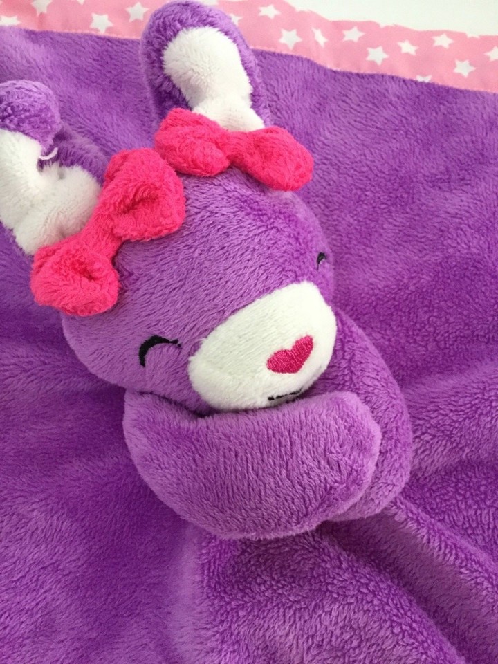 Fisher Price Baby Lovey Plush Bunny Rabbit Purple Pink Stars Satin ...