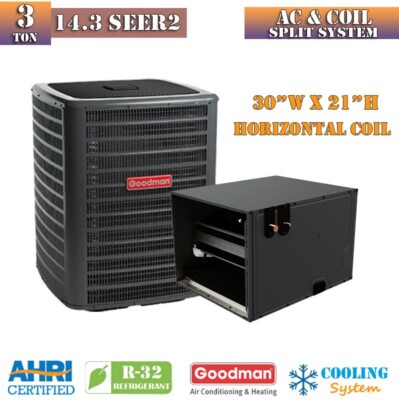 3 Ton 14.3 SEER2 Goodman AC With 30" Wide Horizontal Cased Coil R32 ...