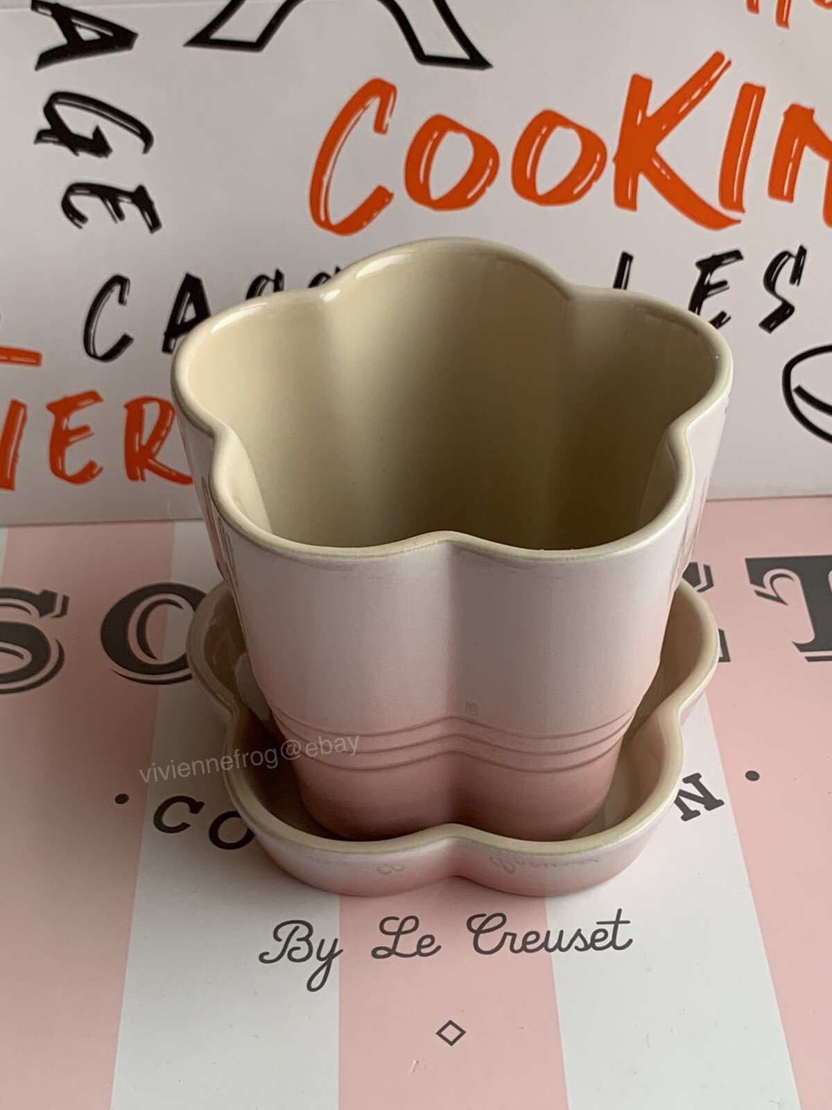 LE CREUSET SHELL PINK FLOWER SHAPE HERB PLANTER RARE LIMITED STONEWARE ...