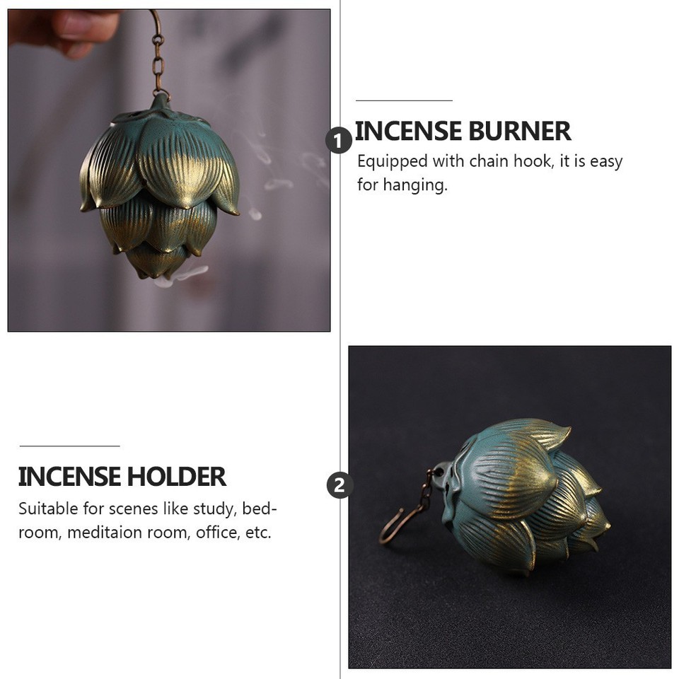 Lotus Shape Ceramic Backflow Incense Burner Aromatherapy Hanging Decor ...