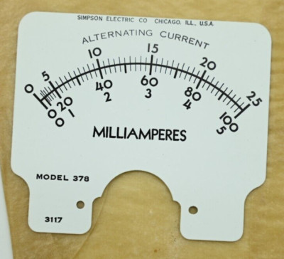 Vintage Genuine Simpson Meter Replacement Display AC MILLIAMPERES Model ...