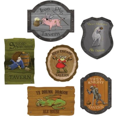 Medieval Tavern Sign Paper Cutouts 6 Pack 11" to 14" Renaissance Wall ...