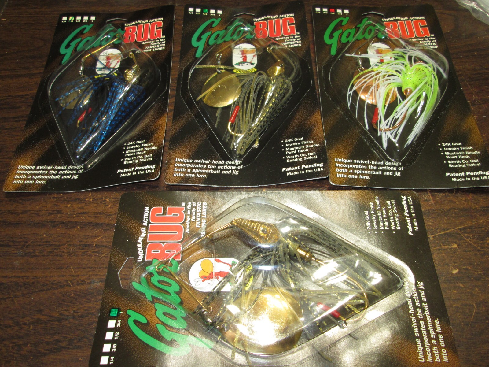 LOT OF 4 - GATOR BUG FISHING LURE BY OKIEBUG SIZE 3/8,1/2,1/2, 1oz W-41 ...