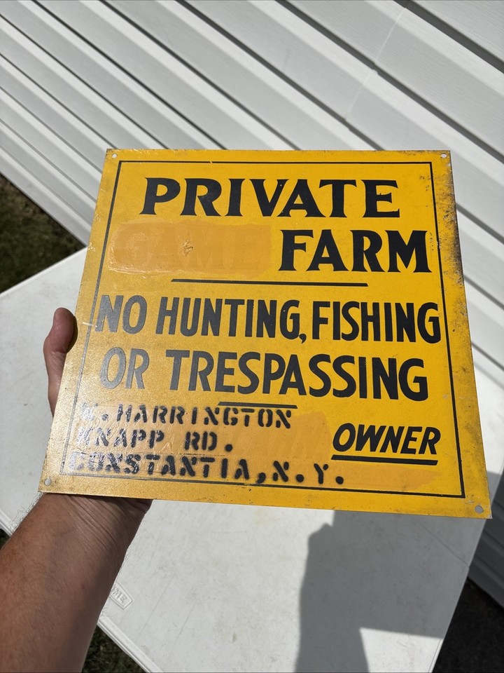Vintage NO HUNTING FISHING or TRESPASSING Game Farm 12”x12” Steel Sign ...