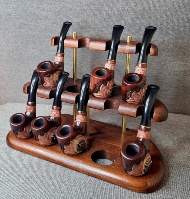 Pipe Stand for 9 Smoking Bowls - Wooden Pipe Holder - Tobacco Pipe Rack ...
