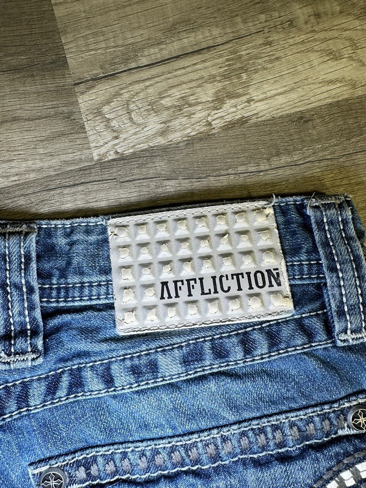 Affliction Black Premium Buckle Jeans Grant Straight Distressed Men’s ...