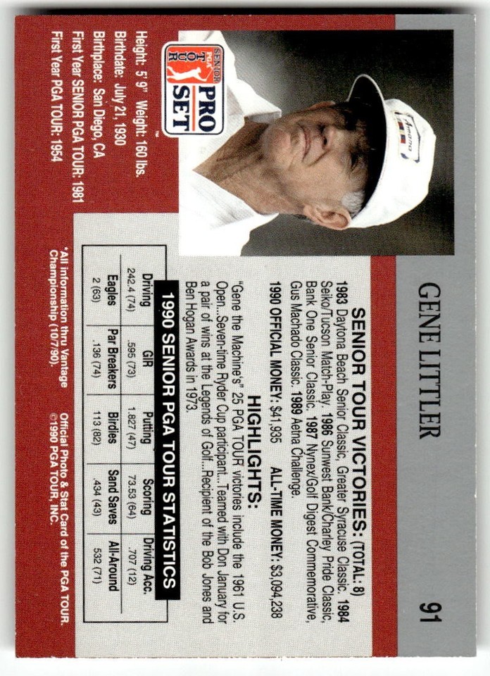 GENE LITTLER #91 1990 Pro Set Senior PGA Tour NM | eBay