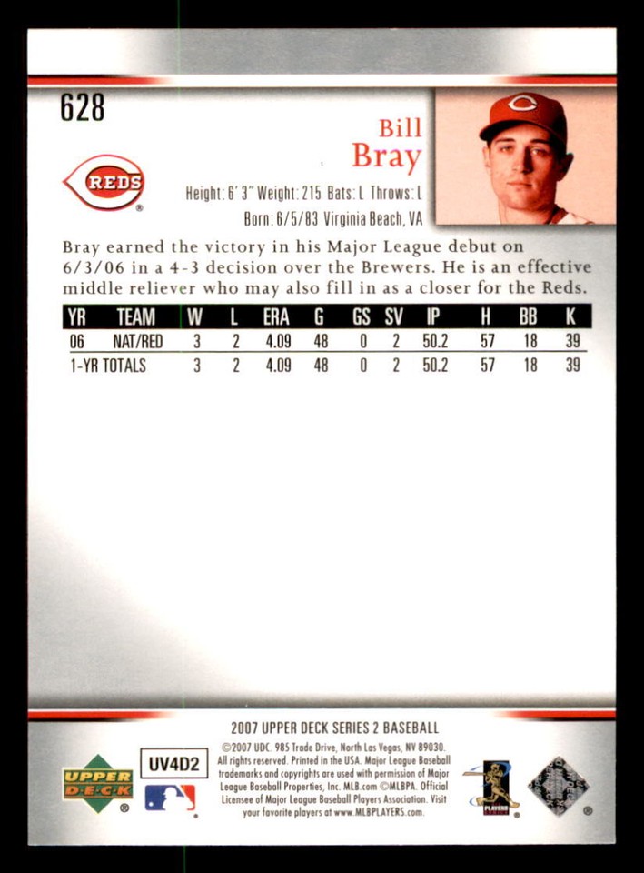 2007 Upper Deck #628 Bill Bray Cincinnati Reds | eBay