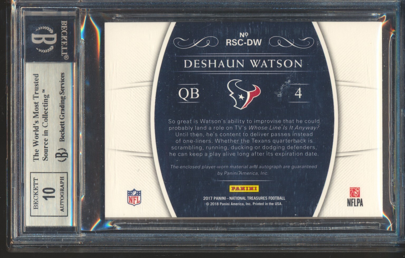 DESHAUN WATSON 2017 National Treasures Dual Tag Logo Patch Auto 1/1 RC ...