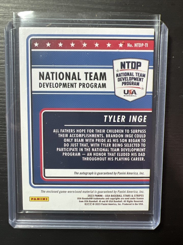 Tyler Inge 2023 USA Baseball AUTO Relic- Gold NTDP-TI | eBay