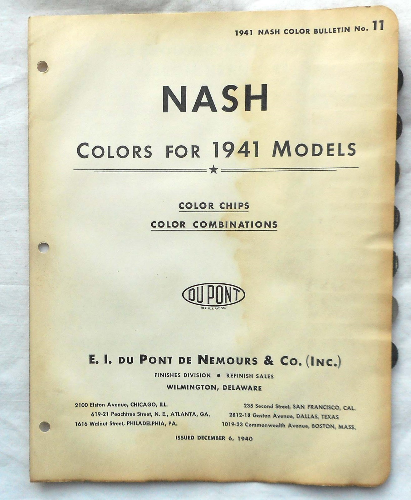 1941 NASH DUPONT COLOR PAINT CHIP CHART ALL MODELS ORIGINAL | eBay