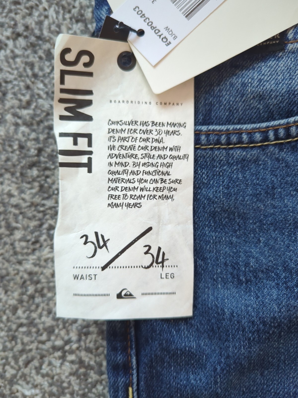 QUICKSILVER Mens Size 34 Slim Fit Blue Jeans NWT (A22) | eBay