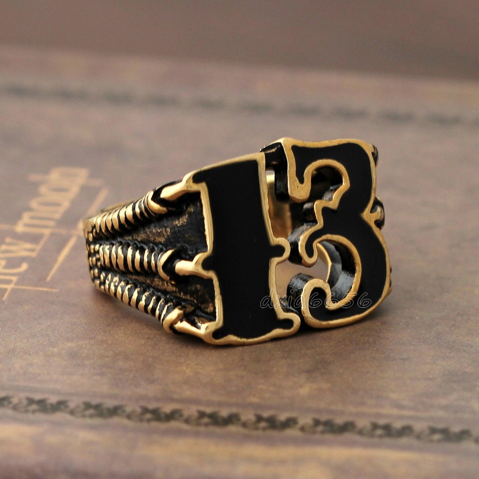 Men's Lucky Number Dragon Claw Numeral 13 Black Enamel 316L Stainless ...