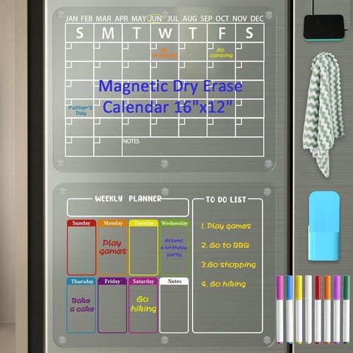 Set of Clear Magnetic Fridge Calendars Monthly Weekly Planner Dry Erase ...