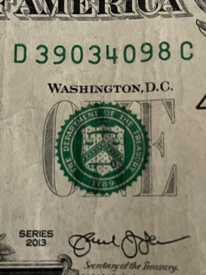 2013 One Dollar Bill Star Note Fancy Serial Number Five Notes B series ...