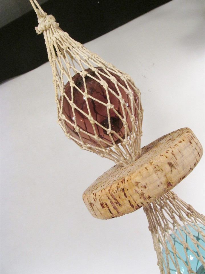 Midcentury TIKI Modern Japanese 6 Glass Round Fish Floats w Net Cork ...