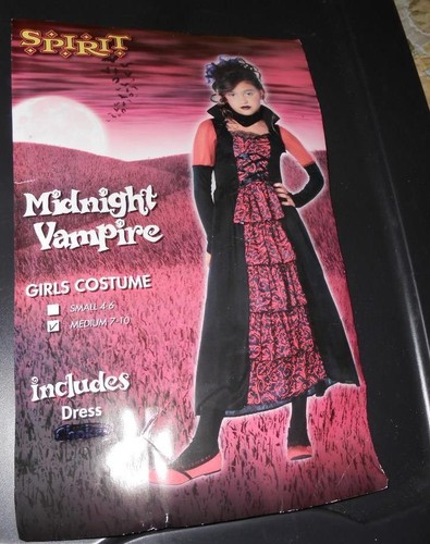 Girls Midnight Vampire Spirit Goth Black Red Ruffled Costume Dress Size ...