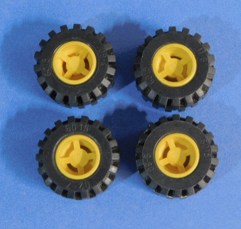 LEGO PART 6014 / 6015 YELLOW WHEEL BLACK OFFSET TREAD TIRE - Lot of 4 ...