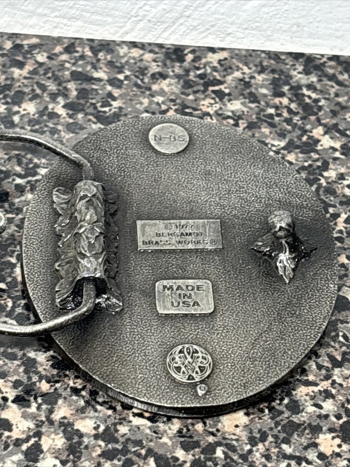 Bergamot Tennis Player Belt Buckle 1977 Brass Works | eBay