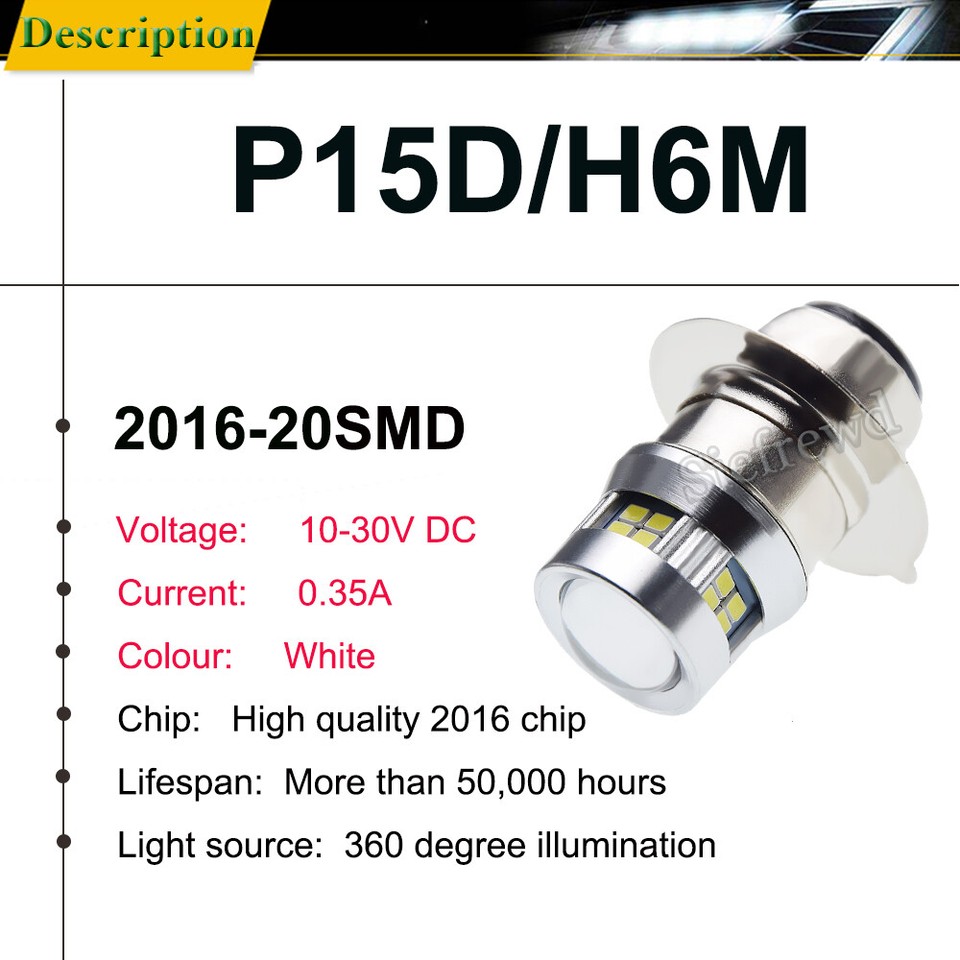 2Pcs Motorbike LED Headlight Bulb P15D PX15D T19 P15-25-1 H6M Hi/Lo ...