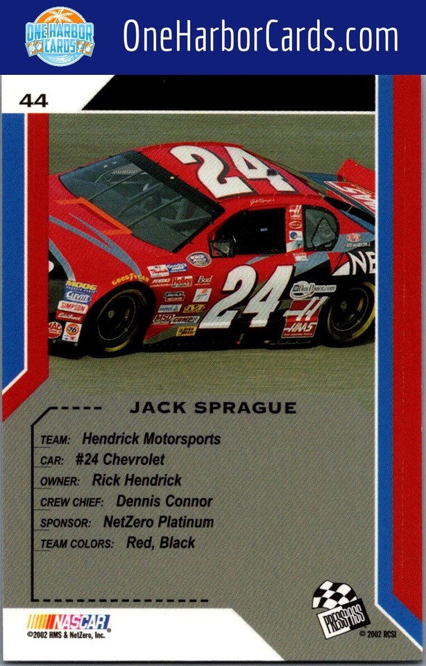 2002 Press Pass Trackside Hendrick Motorsports #44 Jack Sprague | eBay
