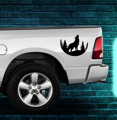 (x2) Wolf Howling Decal, Wolf Head Car Sticker Wolfpack Truck rear bed ...